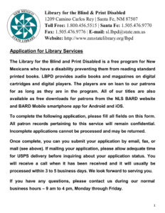 Apply to LBPD! | Print Disabled | New Mexico State Library